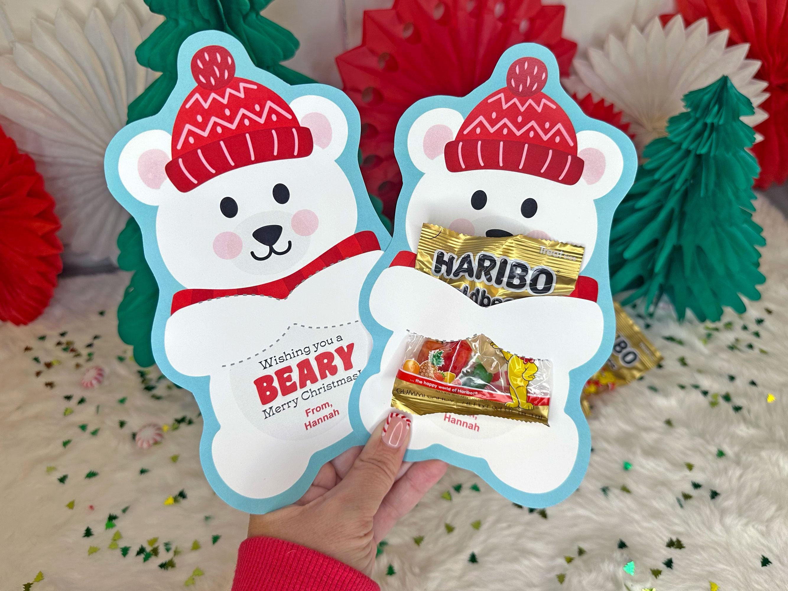 Christmas Gummy Bear Treat Cards, Printable Holiday Polar Bear Card ...