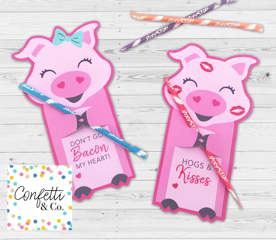 Pig Valentine Treat Holder Printable Cards Candy Hugger - Etsy