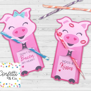 Pig Valentine Treat Holder Printable Cards, Candy Hugger, Girls Kids ...