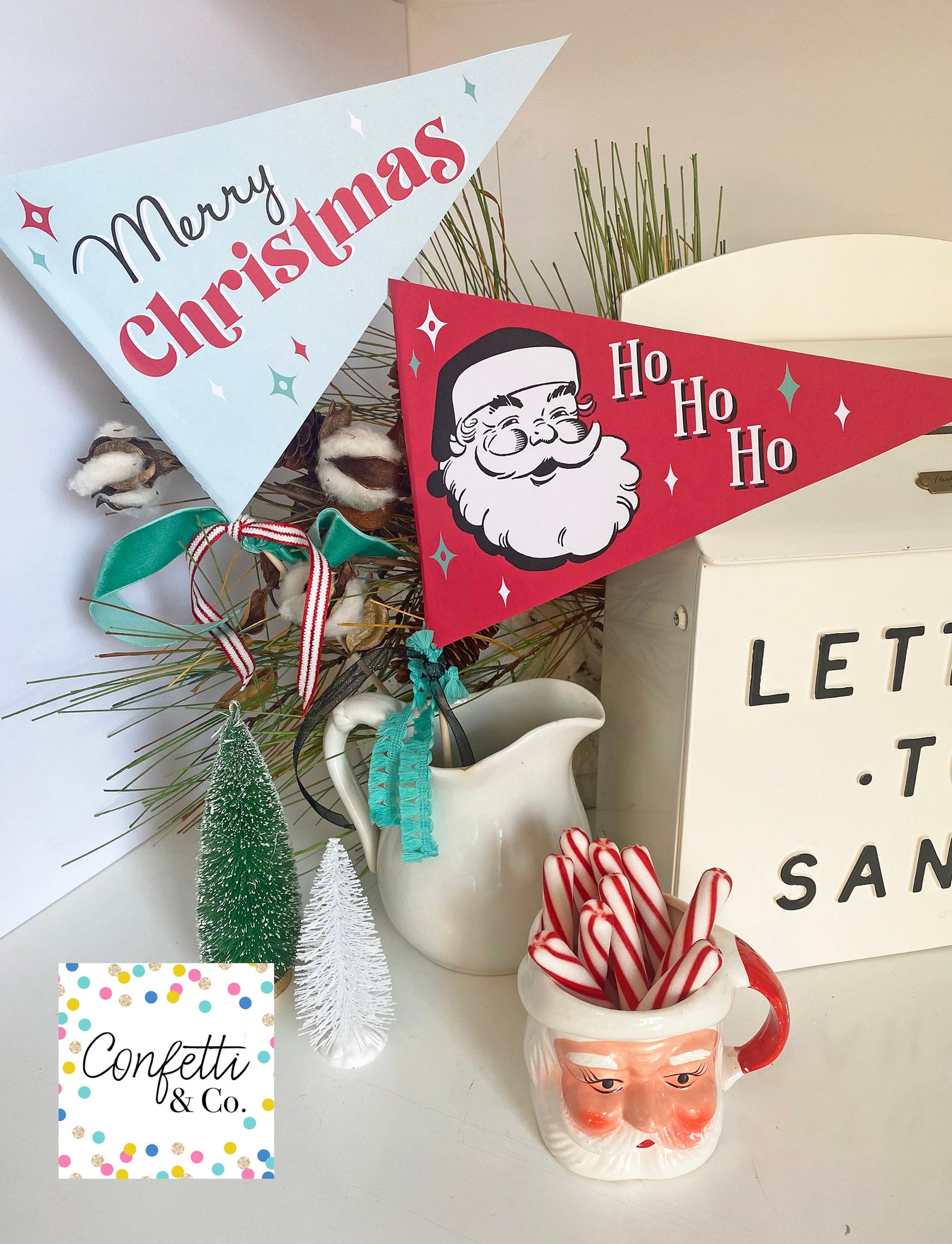 Retro Santa Merry Christmas Pennant Flag Set Printable - Etsy