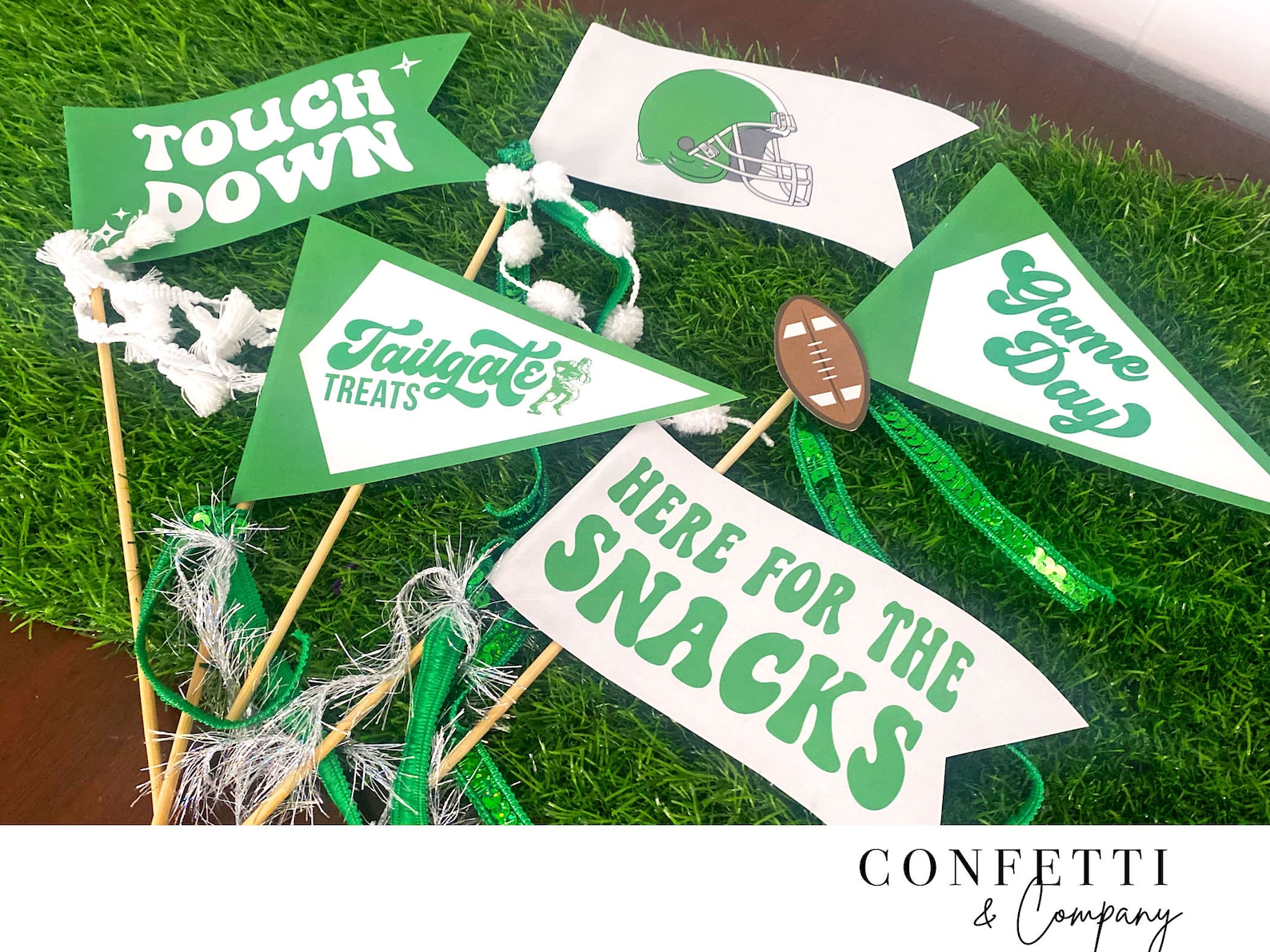 Green and White Game Day Football Pennant Flags Digital PDF - Etsy