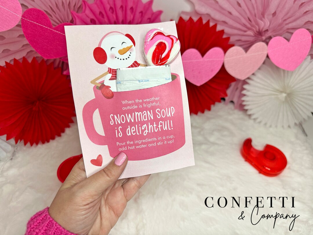 Snowman Soup Valentine, Hot Chocolate Printable Kid's Classroom ...