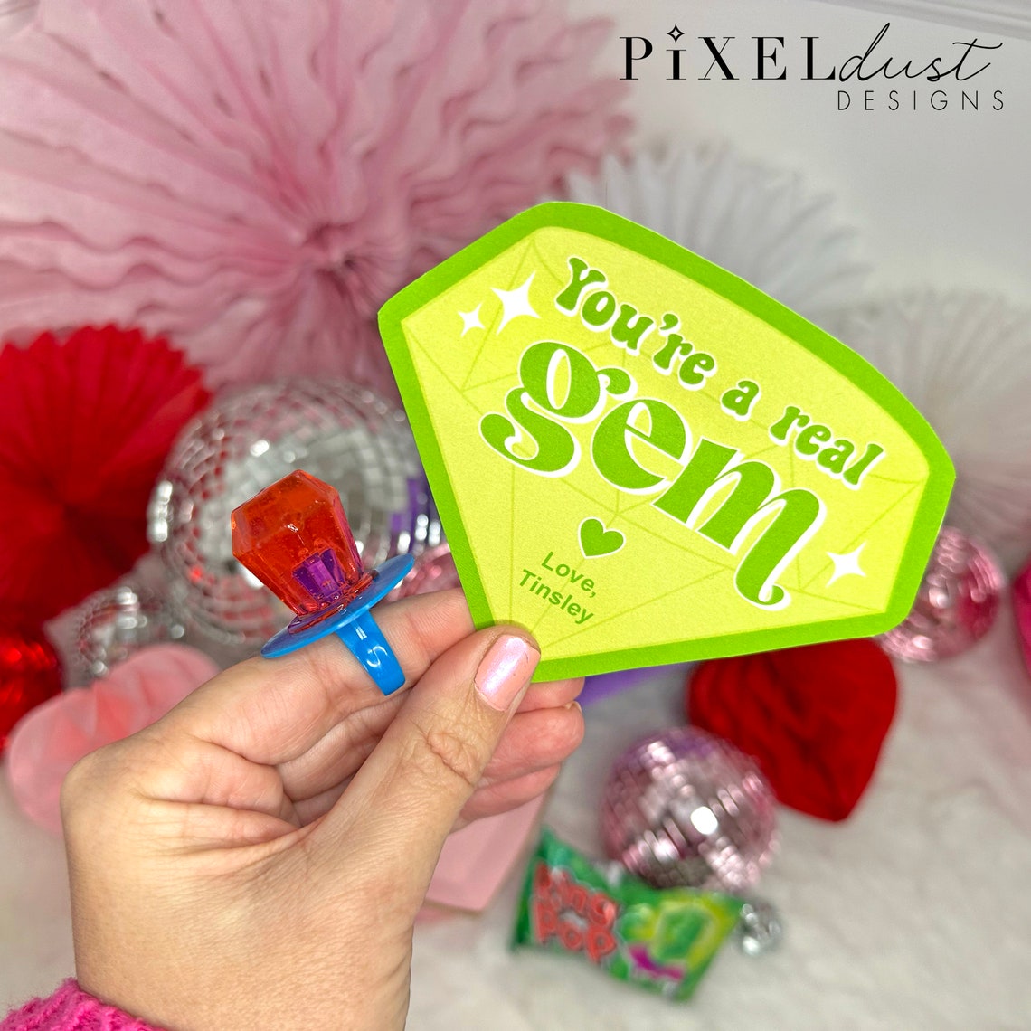 You're a GEM Ring Pop Party Favor Cards, Classroom Valentines, Girl's ...