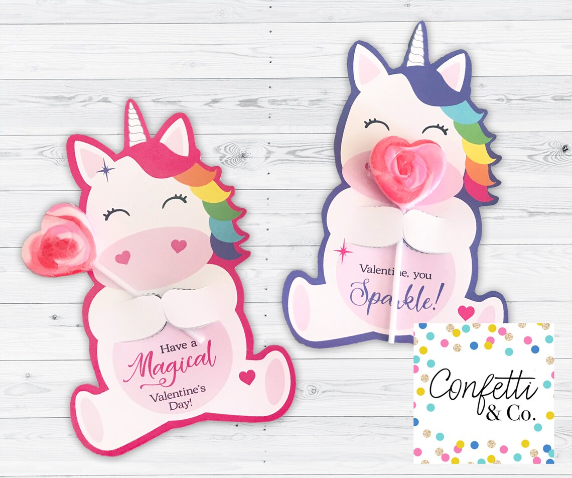 Unicorn Valentine Treat Holder Printable Cards Candy Hugger | Etsy