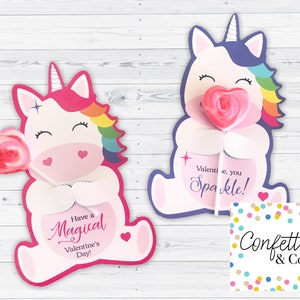 Unicorn Valentine Treat Holder Printable Cards, Girl Classroom ...