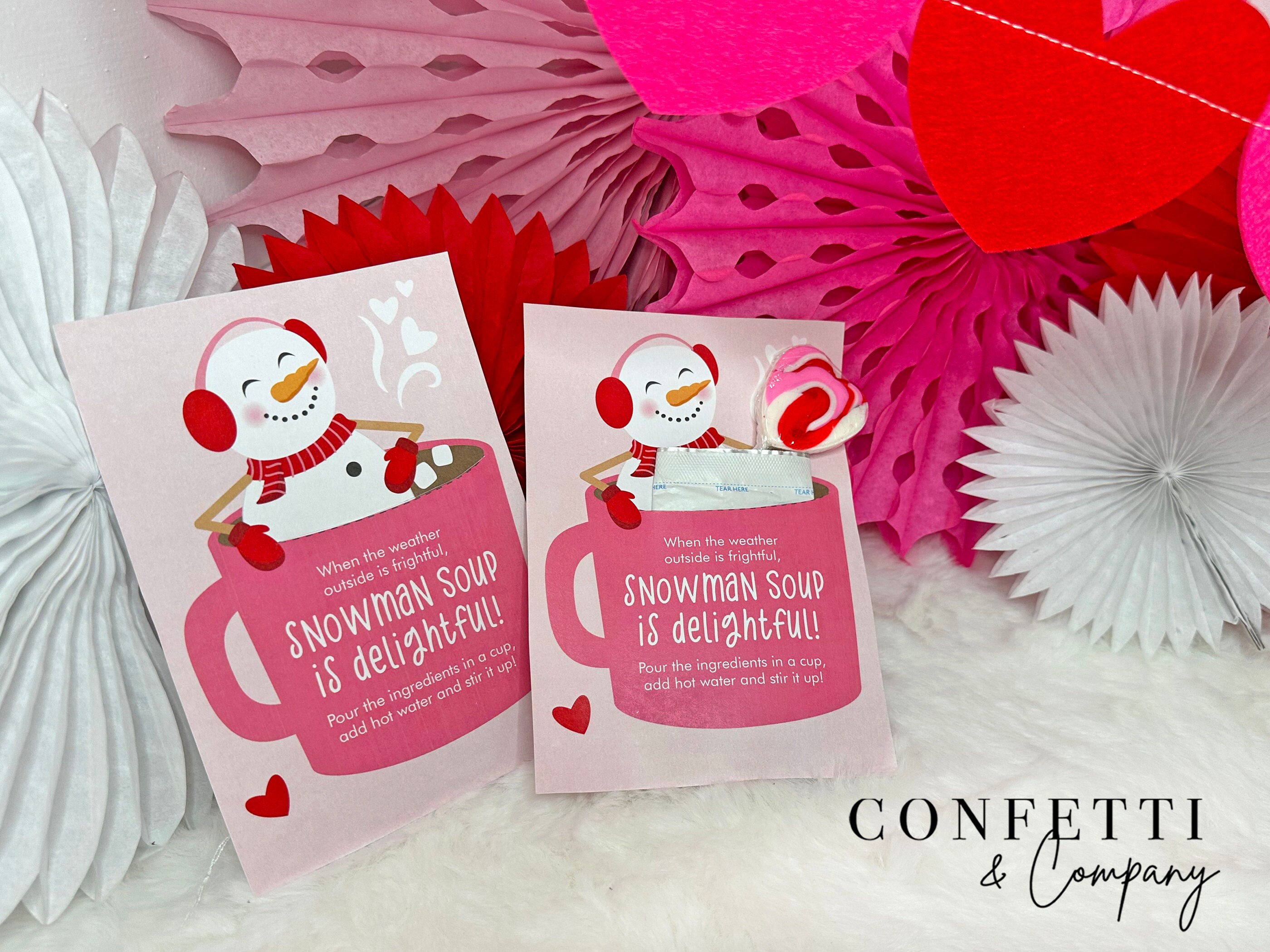 Snowman Soup Valentine, Hot Chocolate Printable Kid's Classroom ...