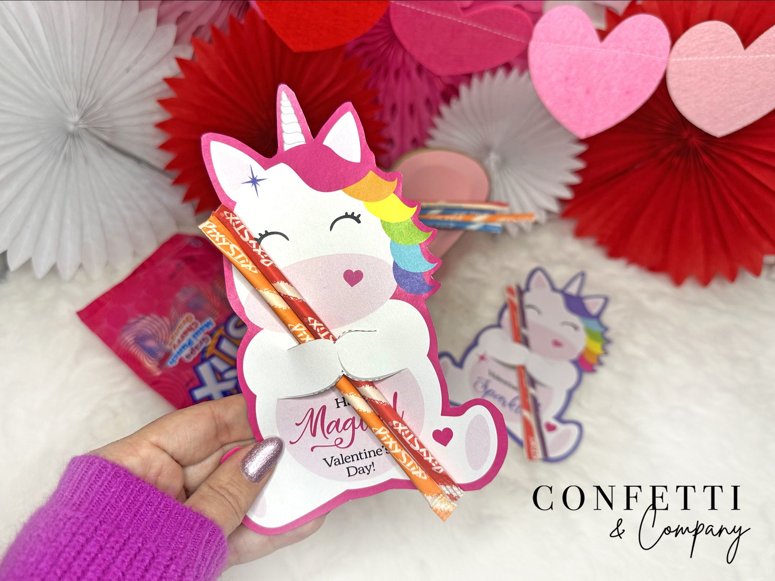 Unicorn Valentine Treat Holder Printable Cards Girl Classroom - Etsy