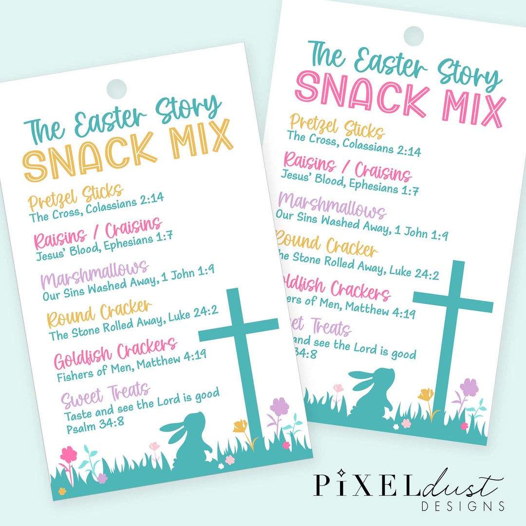 The Easter Story Snack Mix Printable Tag and Bag Toppers, Easter Basket ...