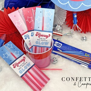 Patriotic Glow Stick Printable Cards, Fourth of July Party Favors ...