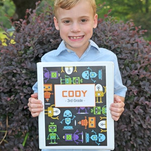 Personalized Robot Printable Binder Covers, Student Binder Cover Set ...