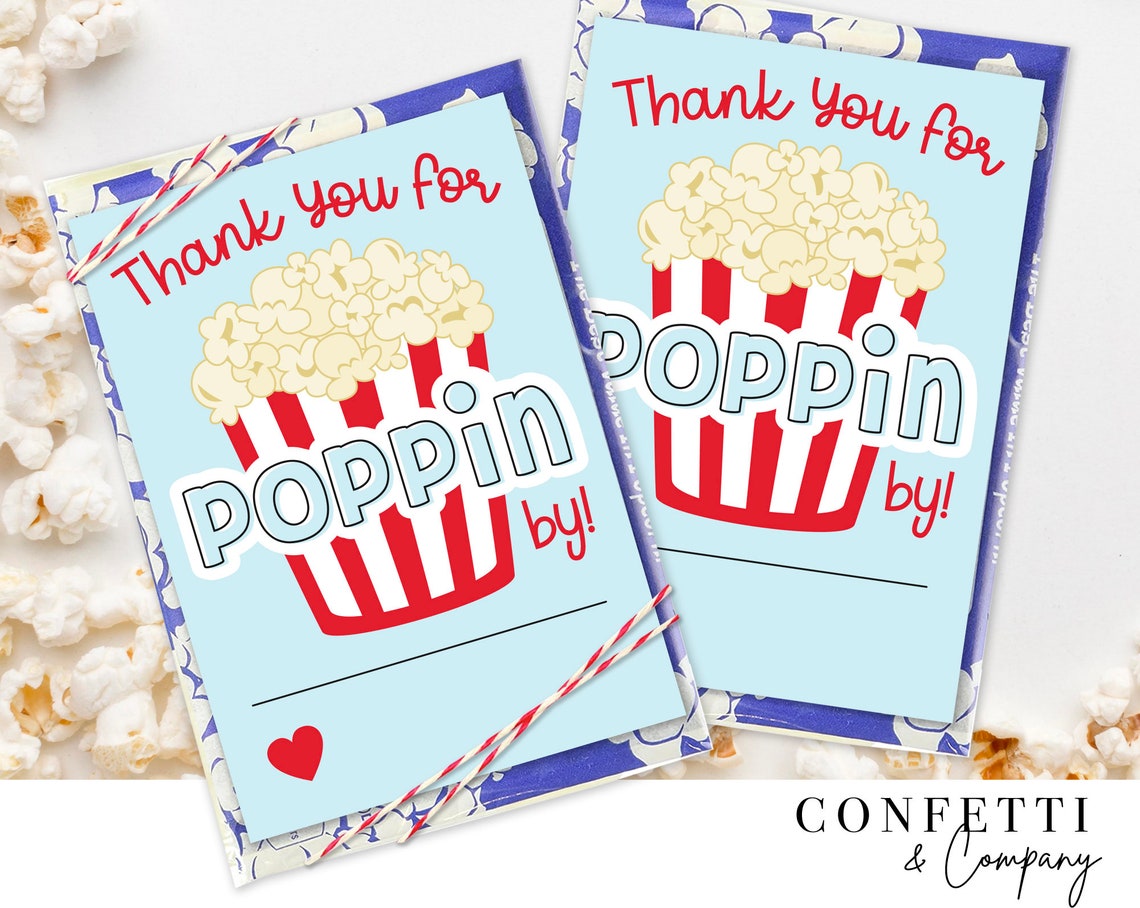 Popcorn Party Favor Cards Printable Thank You Cards Thanks - Etsy
