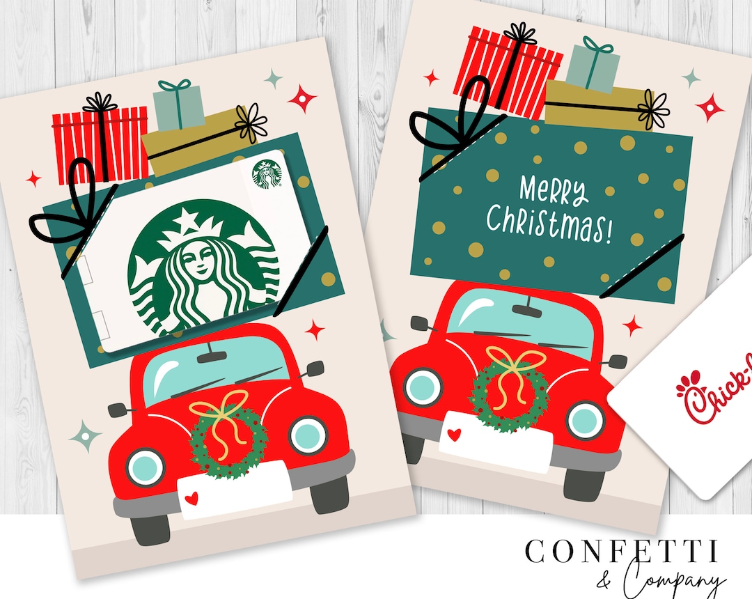 Retro Car Christmas Gift Card Holder, Printable Cards, Teacher Gift ...