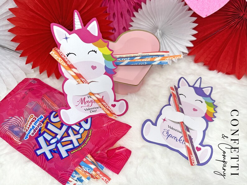 Unicorn Valentine Treat Holder Printable Cards Girl Classroom - Etsy