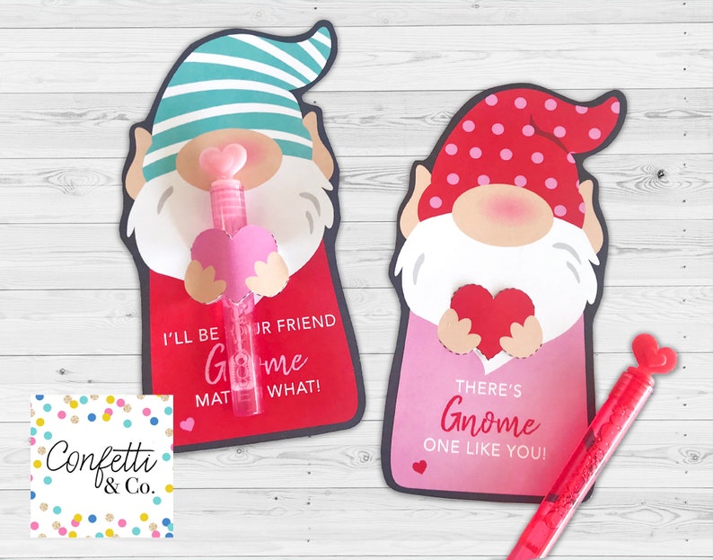 Gnome Valentine Treat Holder Printable Cards, Printable Candy Hugger ...