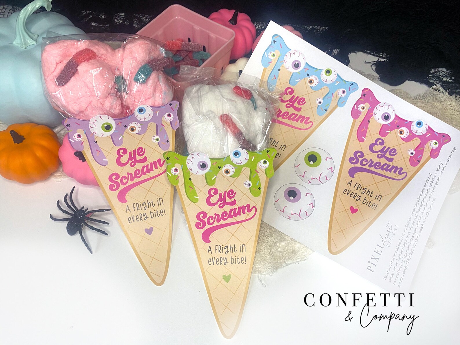 Eye Scream Halloween Printable Card, Cotton Candy Ice Cream Cone ...