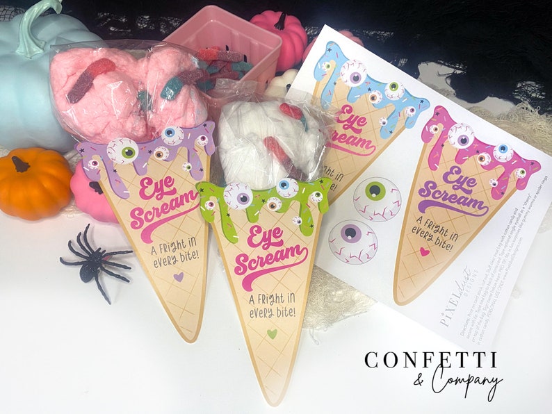Eye Scream Halloween Printable Card, Cotton Candy Ice Cream Cone ...