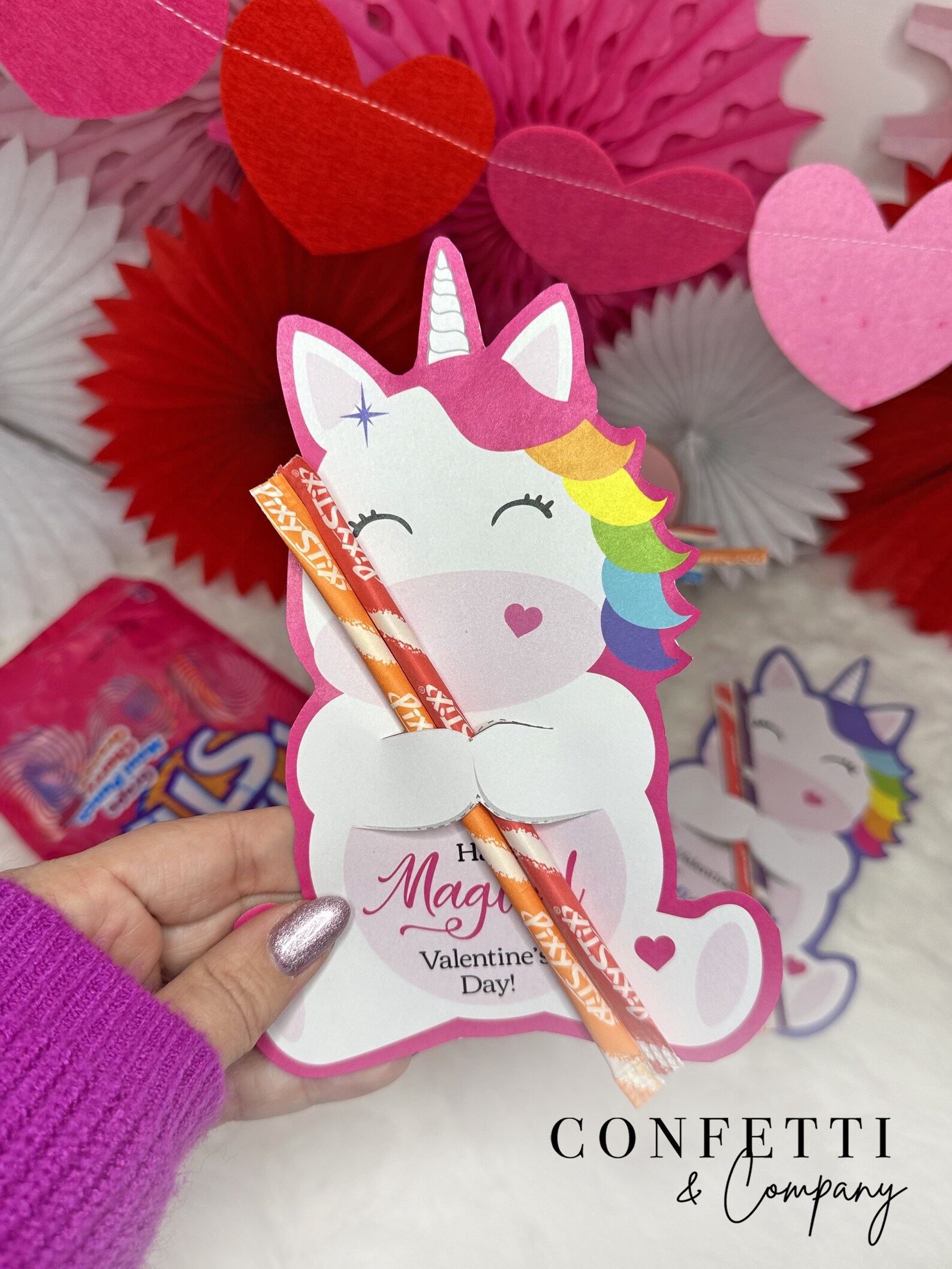 Unicorn Valentine Treat Holder Printable Cards Girl Classroom - Etsy