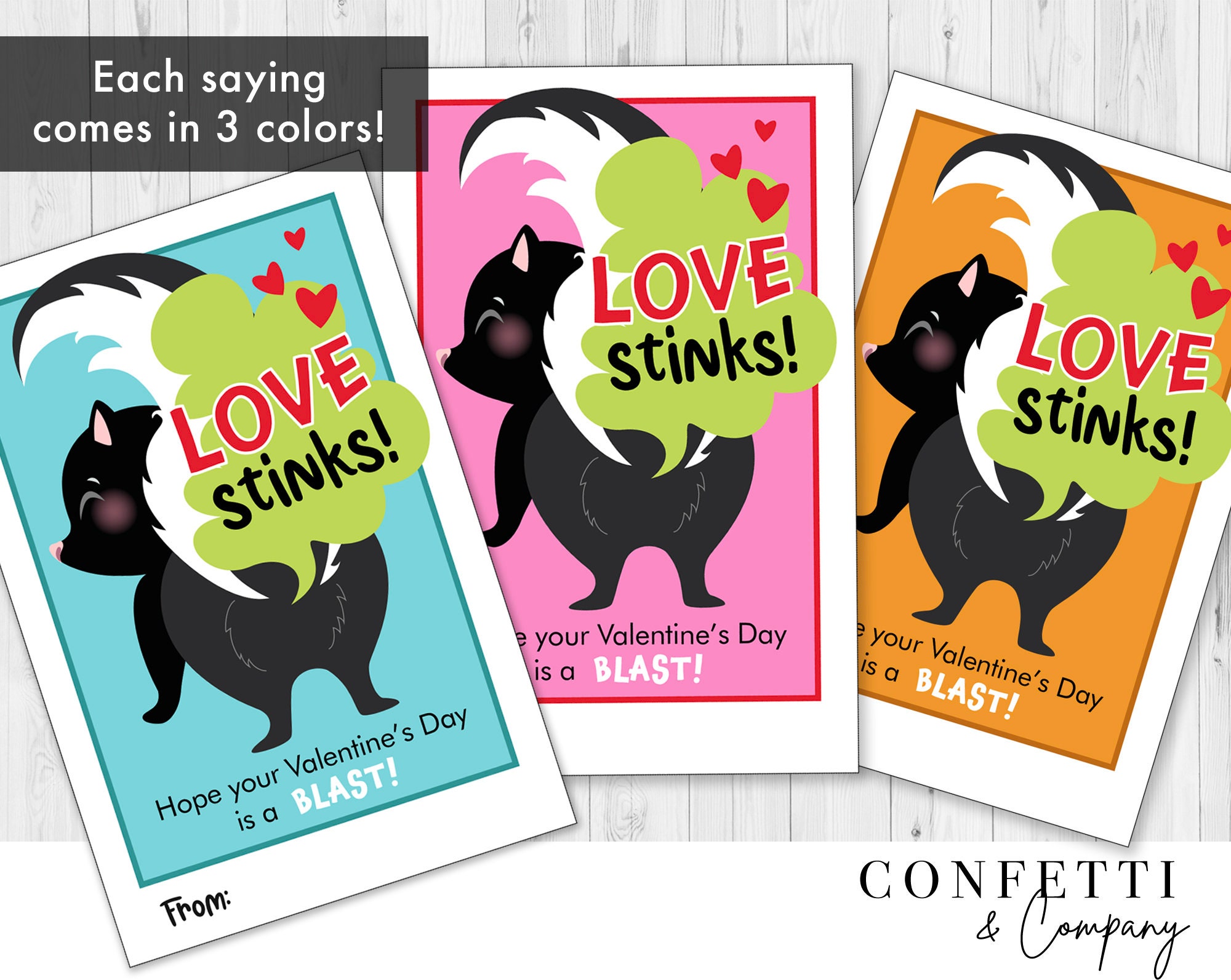 Love Stinks Funny Skunk Valentines, Printable Valentine Cards, Whoopee ...