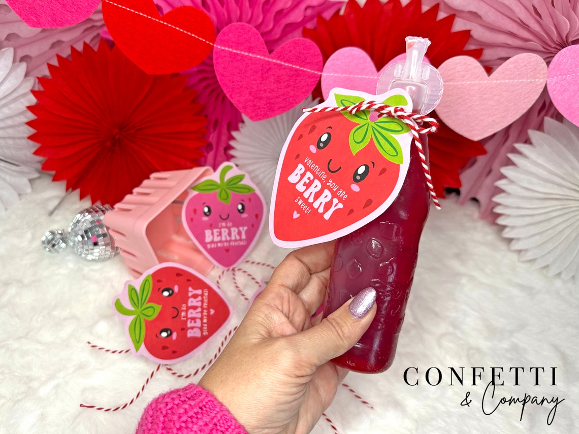 Berry Sweet Strawberry Valentine Printable Cards, Classroom Valentines ...