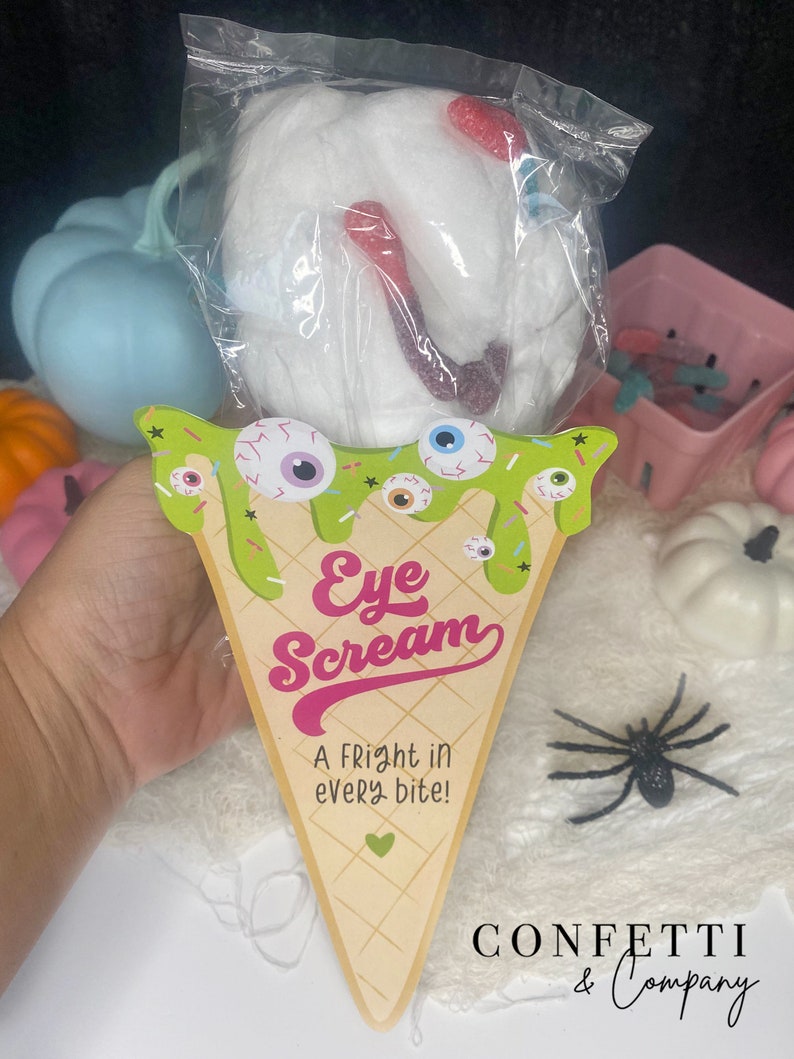 Eye Scream Halloween Printable Card, Cotton Candy Ice Cream Cone ...