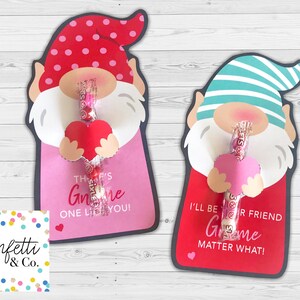 Gnome Valentine Treat Holder Printable Cards, Printable Candy Hugger ...