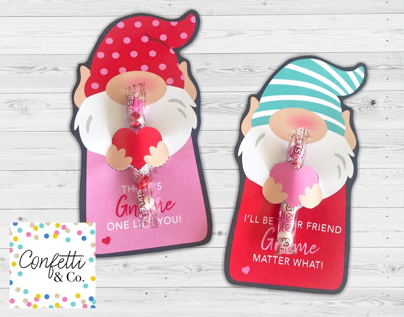 Gnome Valentine Treat Holder Printable Cards, Printable Candy Hugger ...