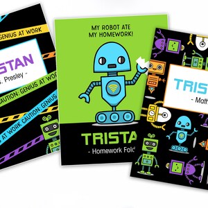 Personalized Robot Printable Binder Covers, Student Binder Cover Set ...