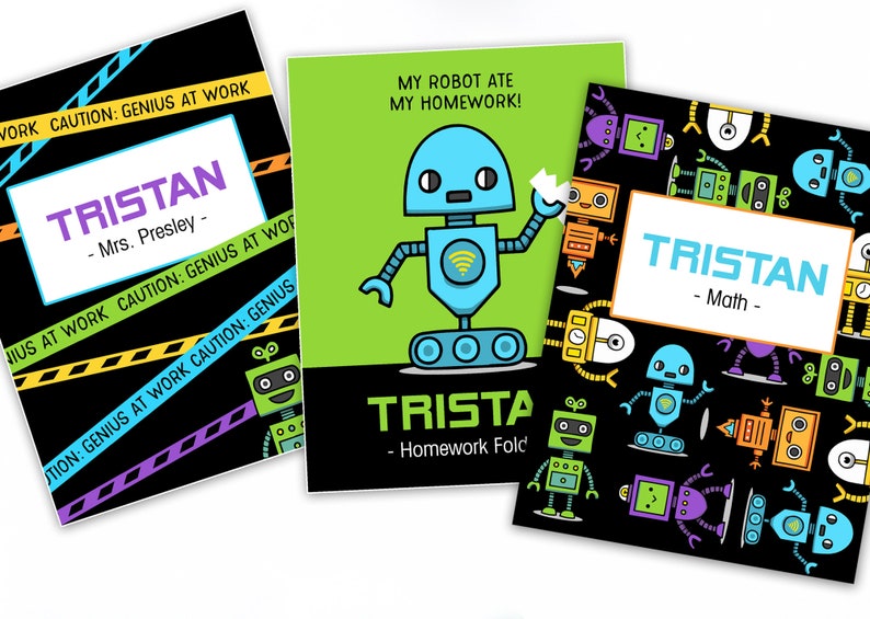 Personalized Robot Printable Binder Covers, Student Binder Cover Set ...