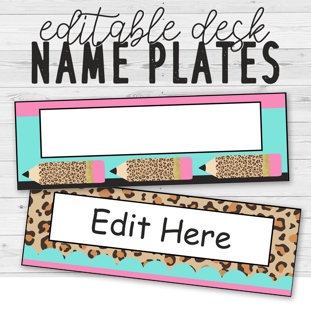 Printable, Editable Leopard Print Pencil Student Name Plates, Desk ...