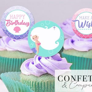 Mermaid Birthday Party Printable Cupcake Toppers Girl's | Etsy
