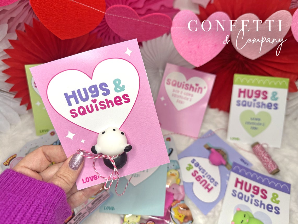 Squishie Valentines Squishy Printable Valentine Cards Hugs & - Etsy