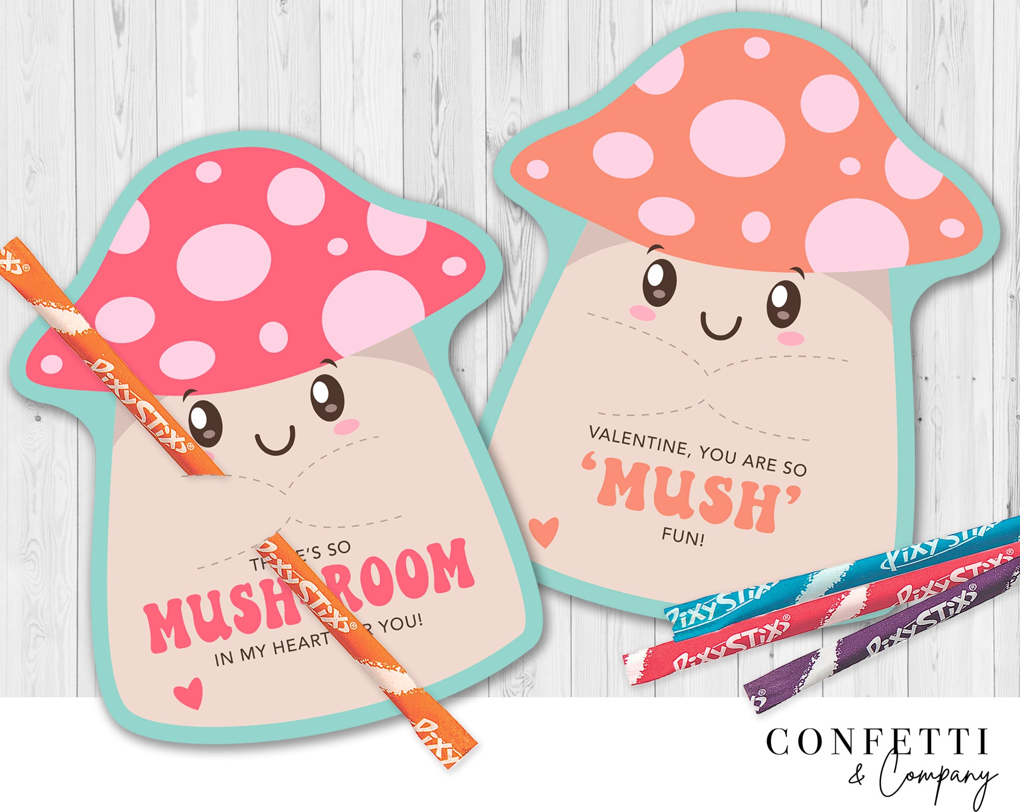Retro Mushroom Valentine Treat Holder Printable Cards, Girl Classroom ...