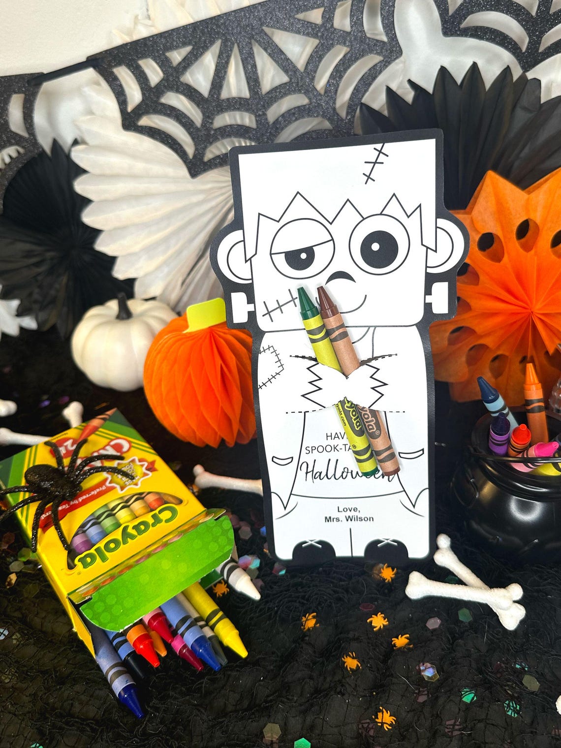 Halloween Crayon Holder Printable Coloring Sheet Cards, Classroom Treat ...