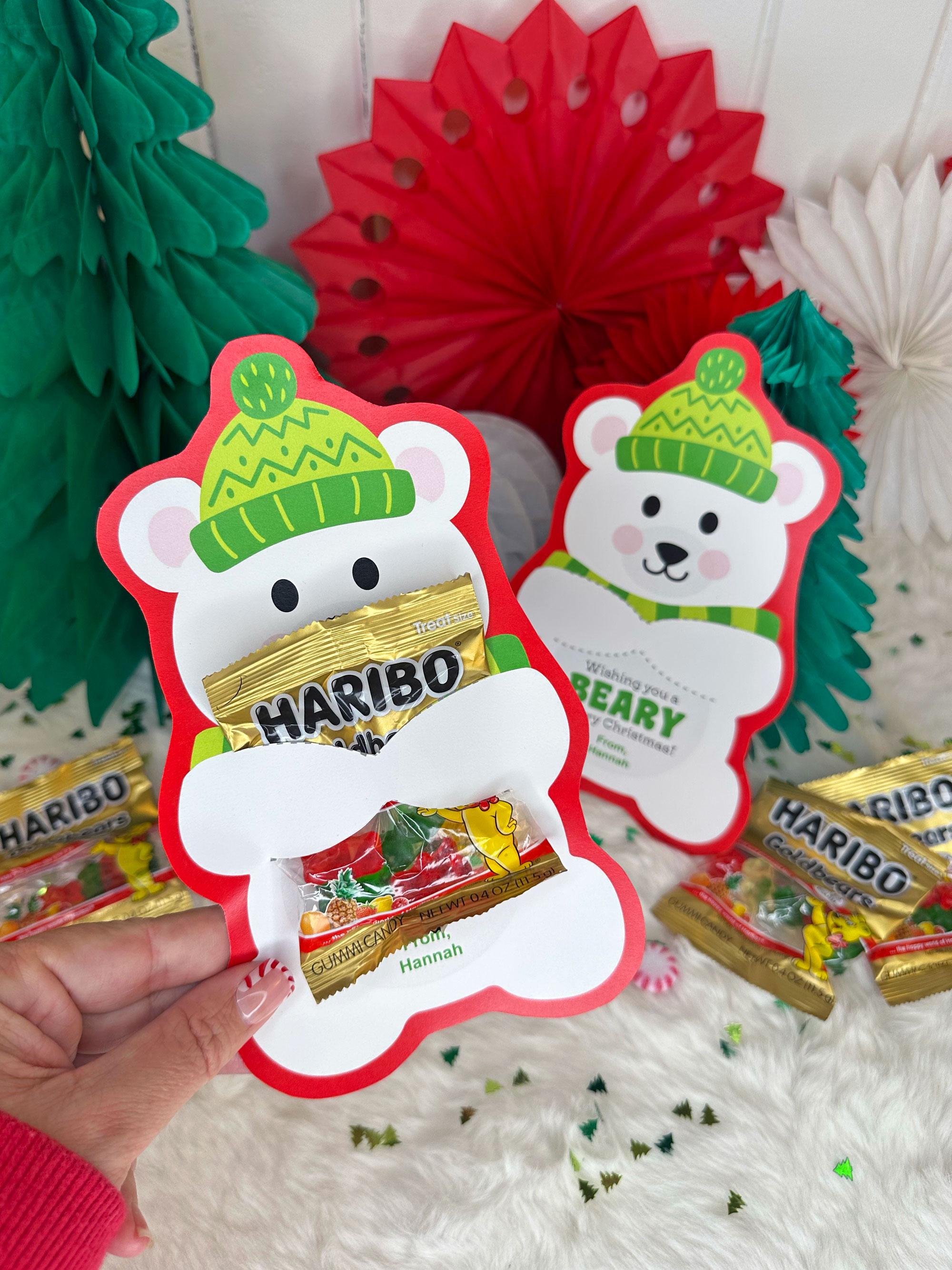 Christmas Gummy Bear Treat Cards, Printable Holiday Polar Bear Card ...