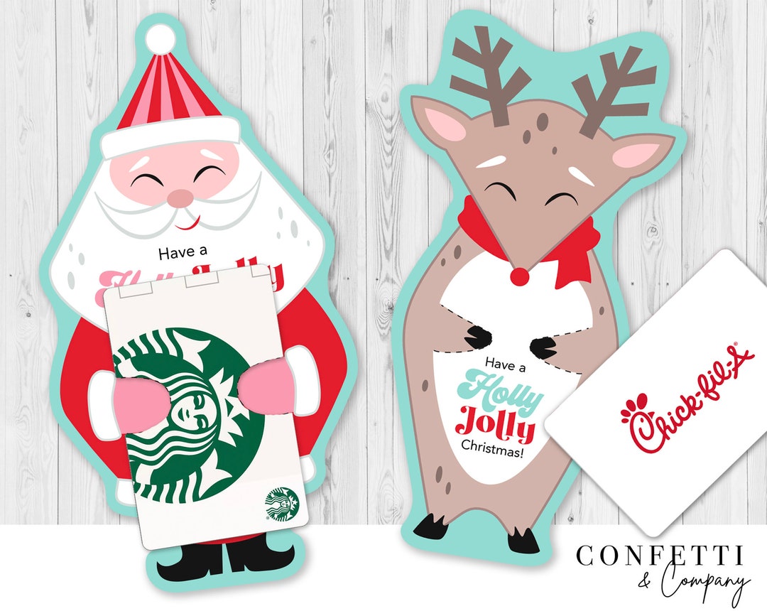 Santa and Rudolph Treat Holder Printable Cards, Christmas Gift Card ...