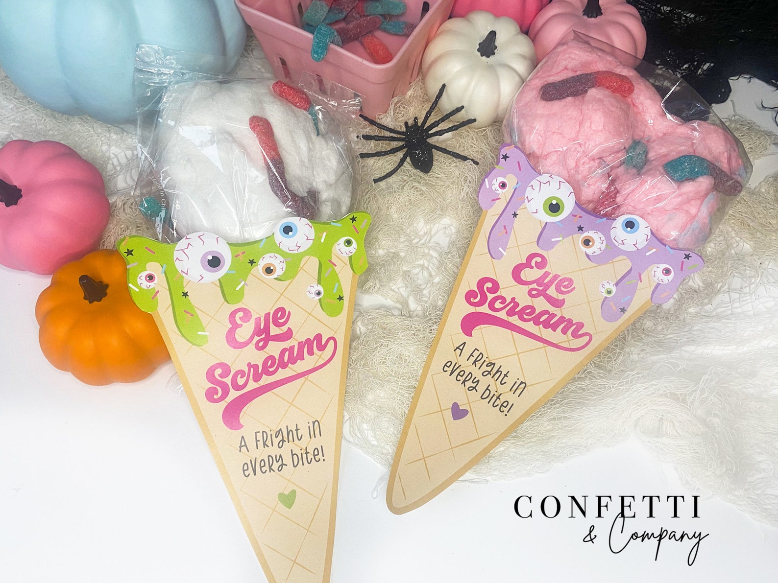 Eye Scream Halloween Printable Card, Cotton Candy Ice Cream Cone ...