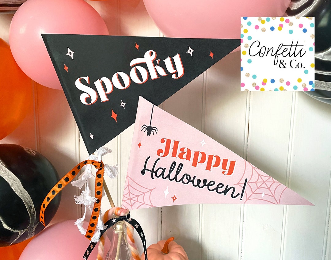 Retro Printable Halloween Pennant Flags Spooky Set Happy - Etsy