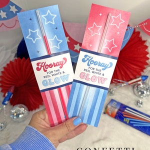 Patriotic Glow Stick Printable Cards, Fourth of July Party Favors ...