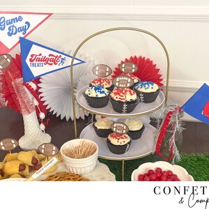 Red and Blue Game Day Football Pennant Flags, Digital PDF Printable ...