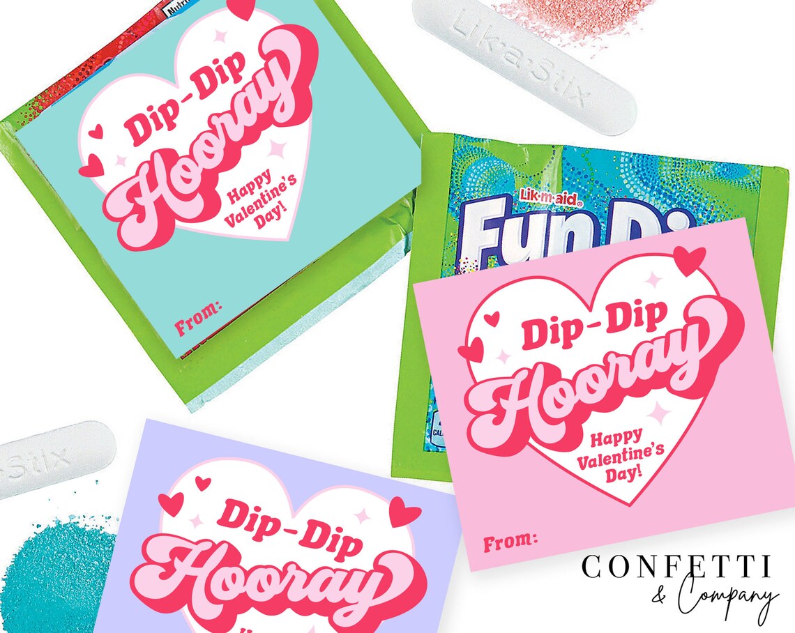 Dip Candy Wrapper Valentines Printable Valentine Cards for - Etsy