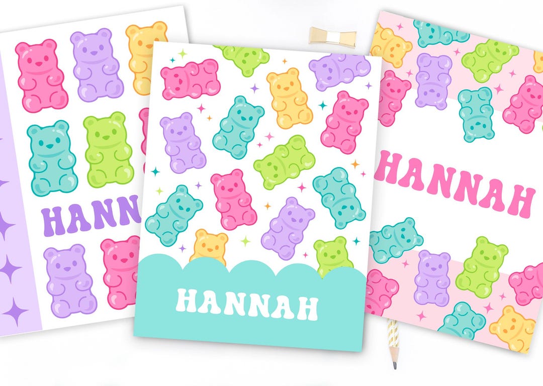 Personalized Gummy Bear Binder Covers, Preppy Girl Binder Cover Set ...