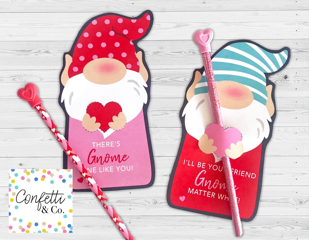 Gnome Valentine Treat Holder Printable Cards, Printable Candy Hugger ...