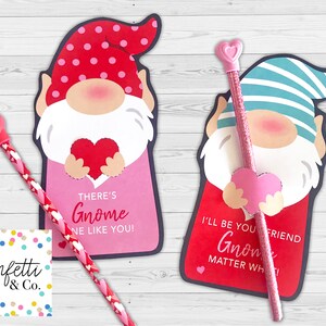 Gnome Valentine Treat Holder Printable Cards, Printable Candy Hugger ...