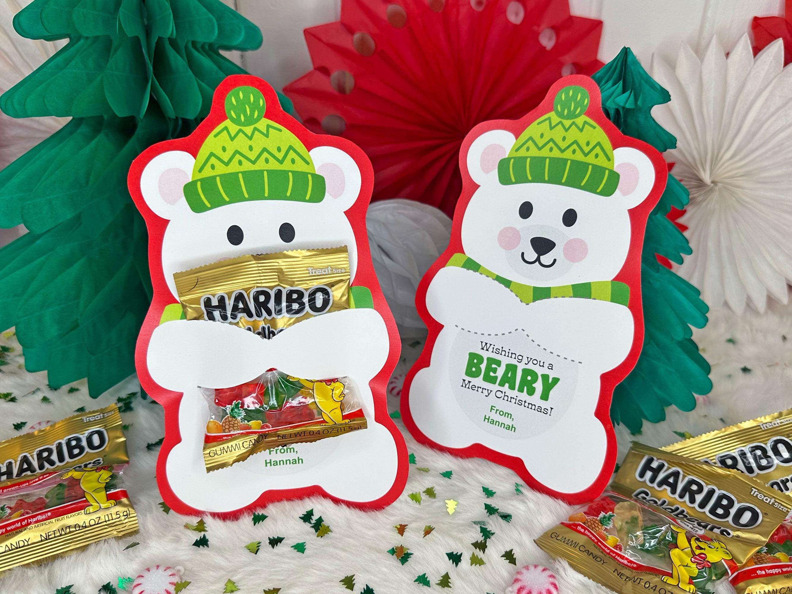 Christmas Gummy Bear Treat Cards, Printable Holiday Polar Bear Card ...