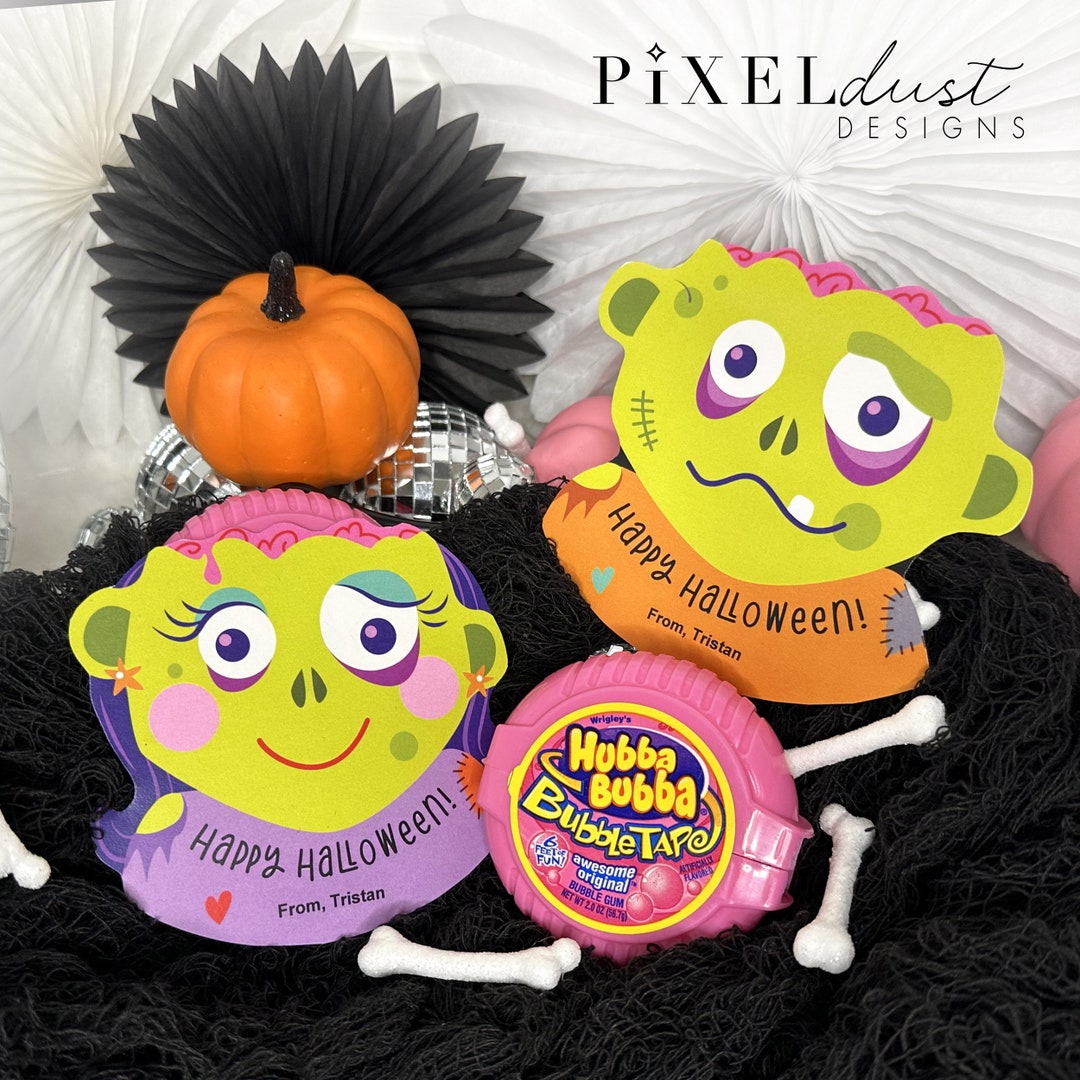 Bubble Tape Bubblegum Zombie Brain Halloween Printable Cards, Classroom ...
