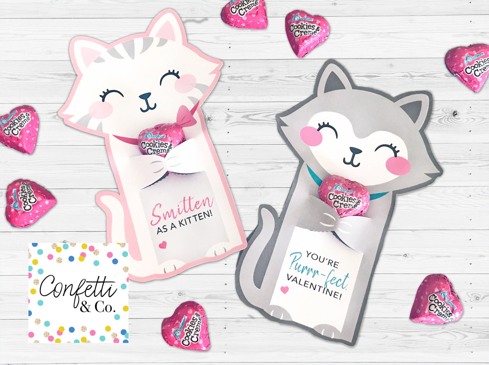 Kitten Valentine Treat Holder Printable Cards Candy Hugger - Etsy