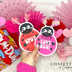 Love Bug Lollipop Printable Classroom Valentine Cards, Kids Valentine's ...