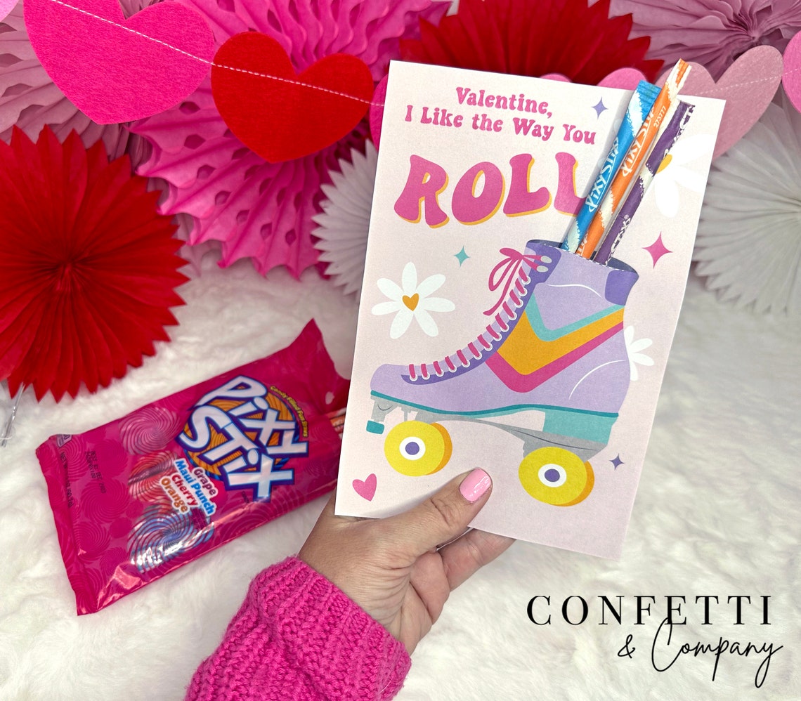 Retro Roller Skate Valentine Treat Holder Printable Cards, Kid's ...