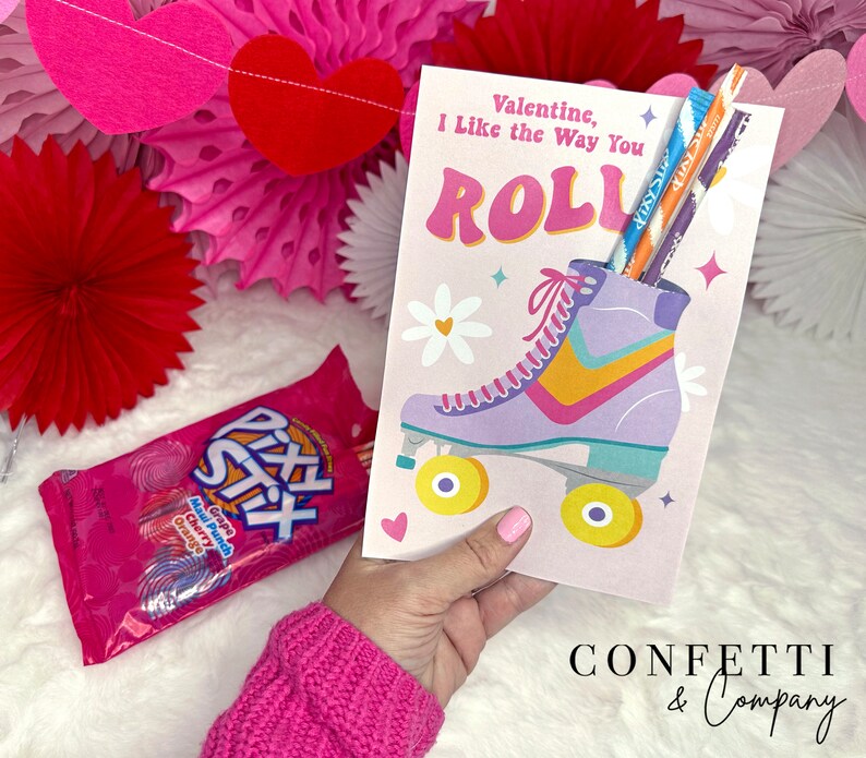 Retro Roller Skate Valentine Treat Holder Printable Cards, Kid's ...
