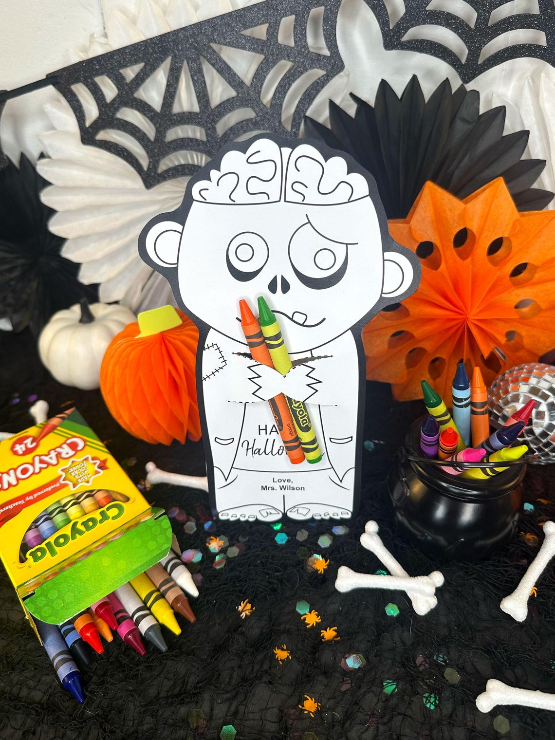 Halloween Crayon Holder Printable Coloring Sheet Cards, Classroom Treat ...